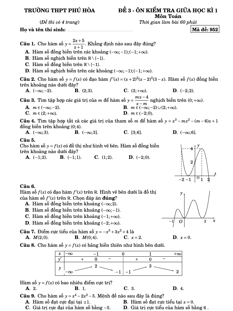 [Toán 12-GK1] Đề ôn tập giữa kì 1 Toán 12 năm 2022 – 2023 trường THPT ...
